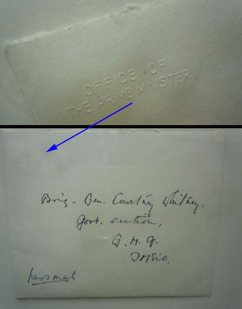 1949 Prime Minister Letter to WWII Brigadier General Courtney Whitney ...