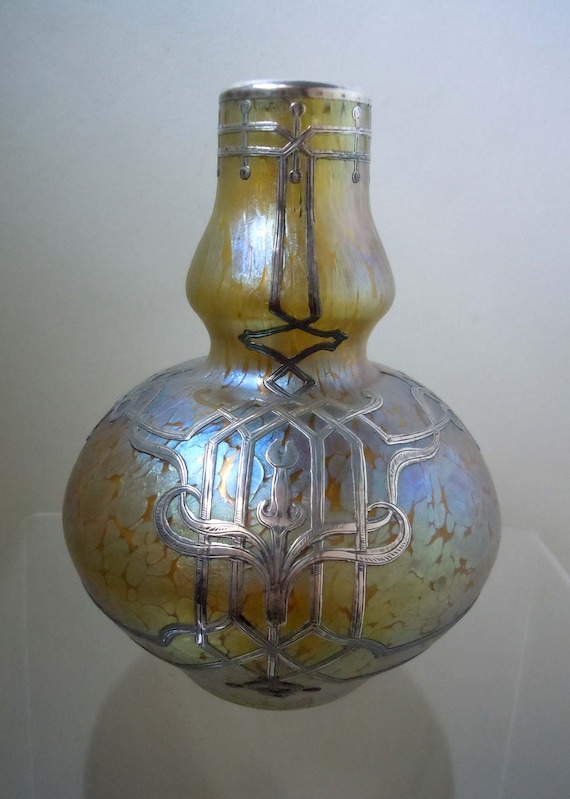 Austrian Silver Overlay Loetz Art Glass Vase Austria Circa | Etsy
