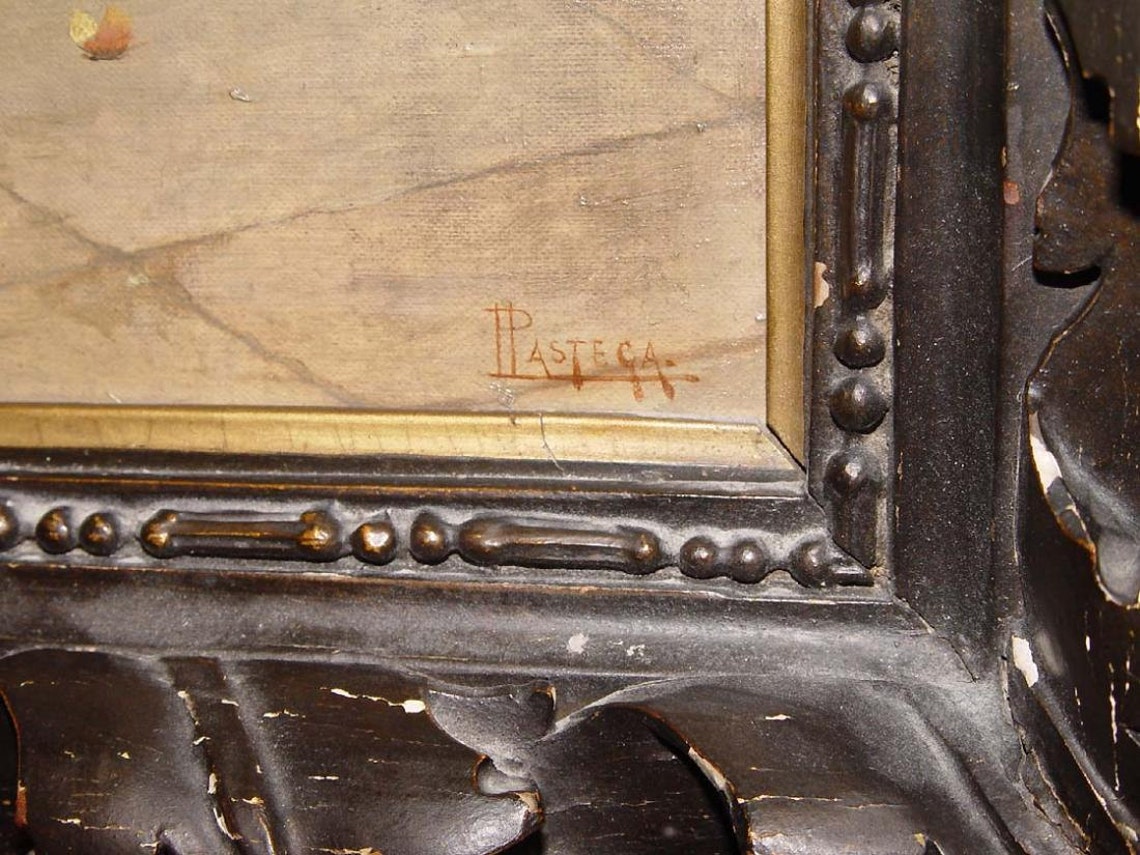 Luigi Pastega Oil Painting Vegetable Market Woman B. 1858 D. 1927 ...