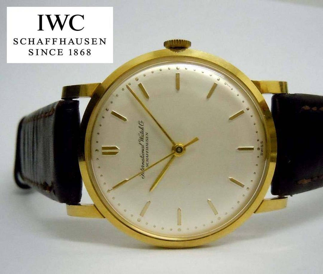 Triple Signed Mens 18K Gold IWC Schaffhausen Silver Stick Wristwatch ...