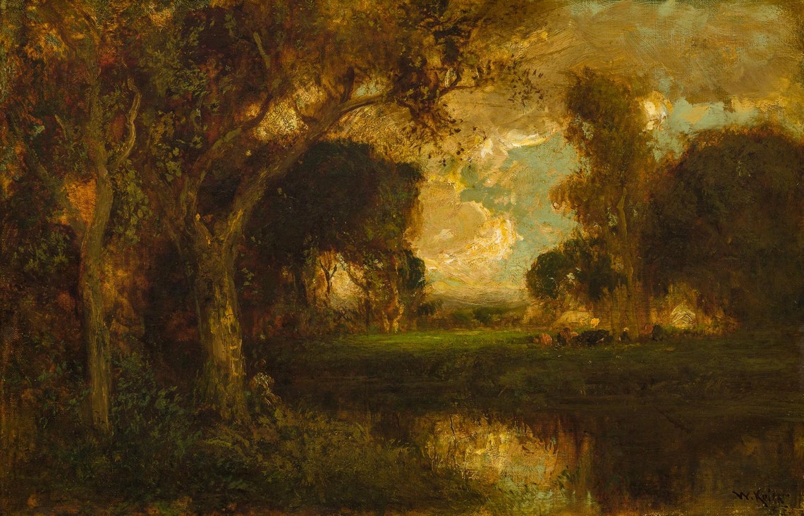 William Keith (american, 1838-1911) Oil on Canvas Painting Forest ...