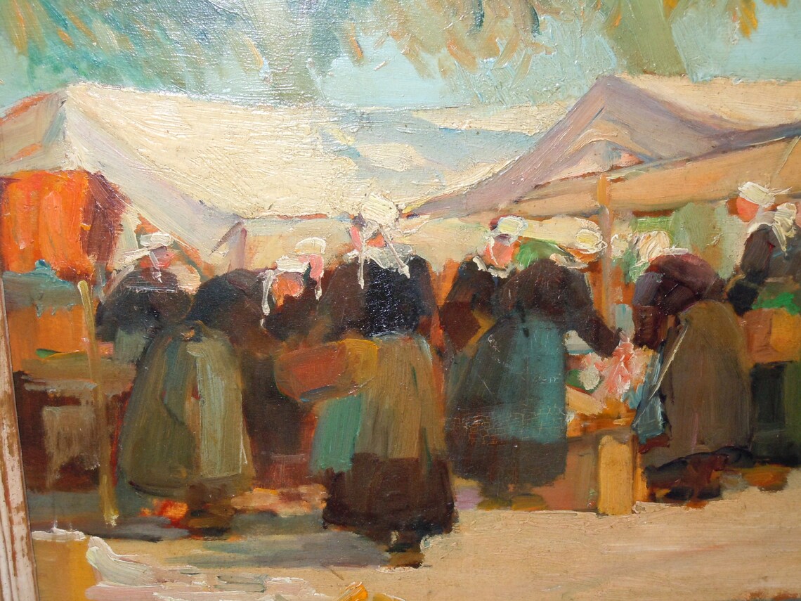 Henri Lucien Joseph Buron Oil Painting Bretons at the Market | Etsy