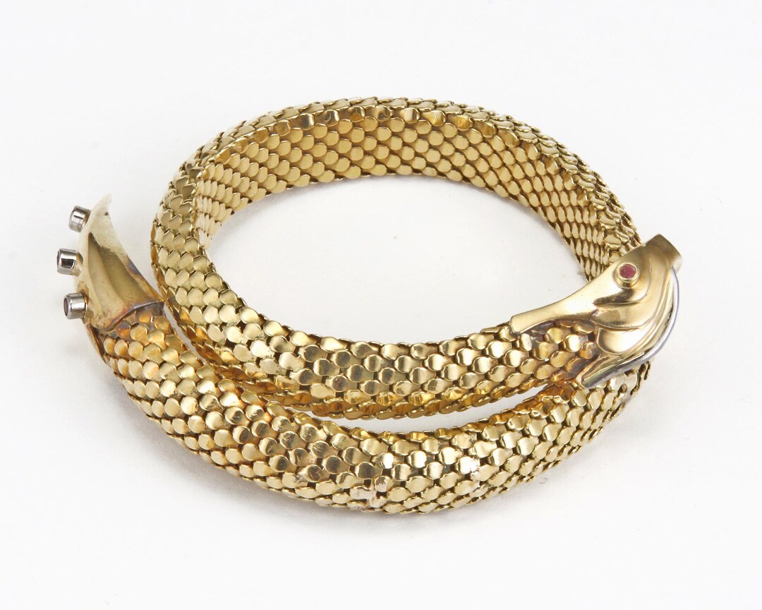 Style of David Webb 18K Yellow Gold and Ruby Chimeral Snake / Serpent ...