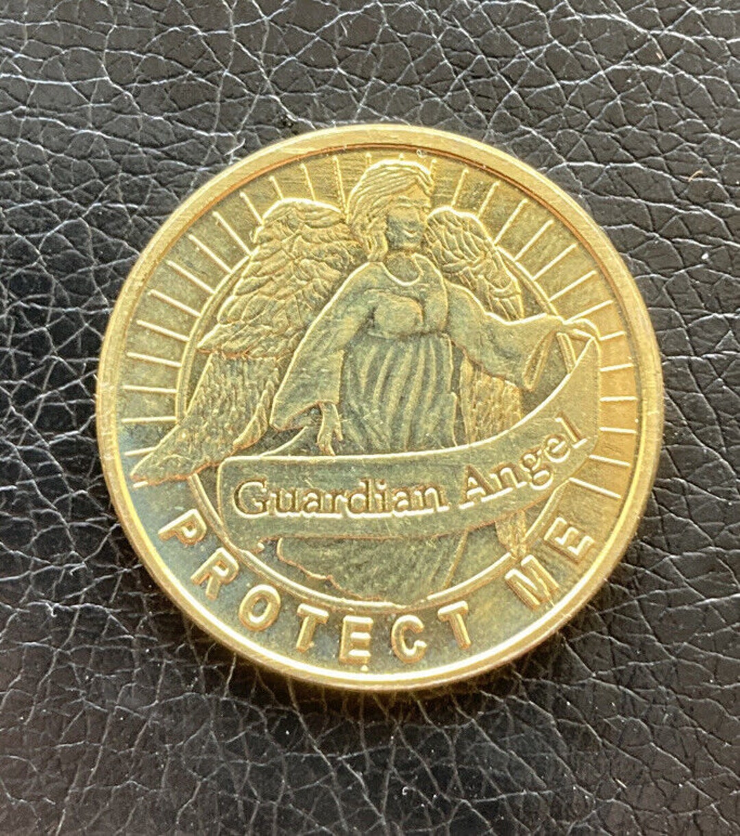 Double Sided Gold Tone Religious Guardian Angel Protect Me Token ...