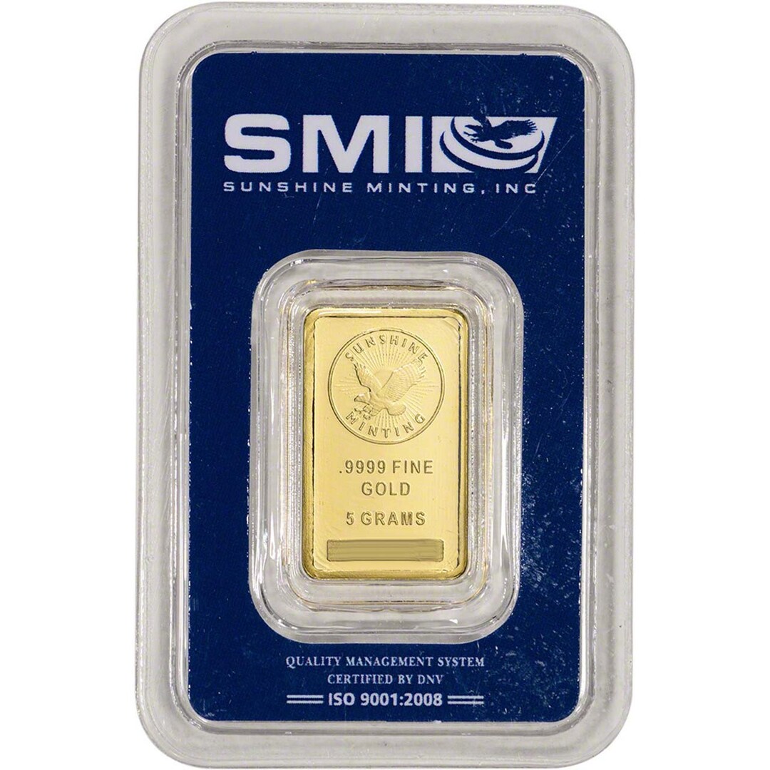 5 Gram Gold Bar - Sunshine Minting - .9999 Fine in Factory Sealed Assay ...