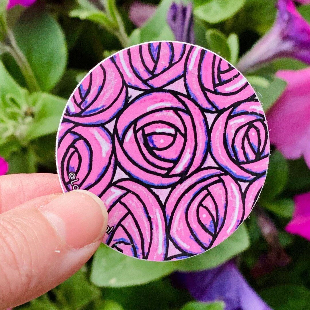 STICKER: Pink Roses Vinyl Waterproof Decal 2 Round Laptop Sticker With ...