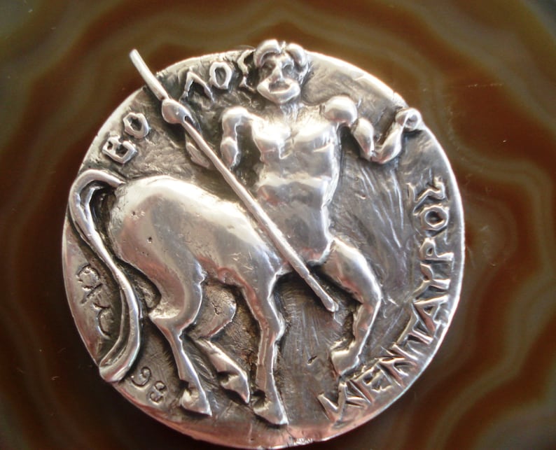 Vintage Silver Centaur Engraving Greek Mythology Onyx Druzy Gemstone ...
