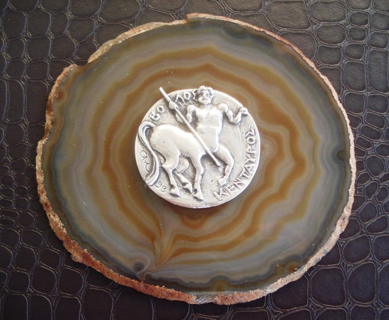 Vintage Silver Centaur Engraving Onyx Paperweight, Greek Mythology ...