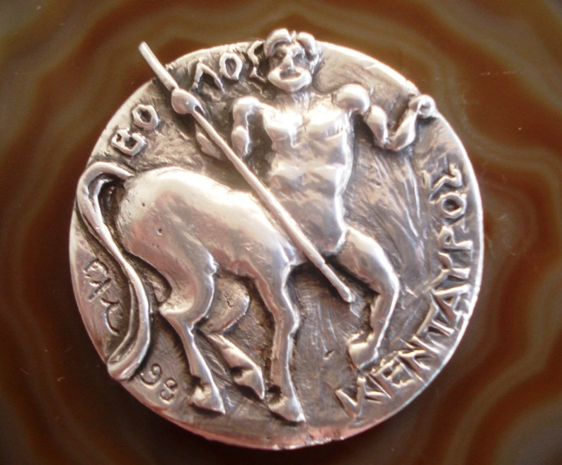 Vintage Silver Centaur Engraving Onyx Paperweight, Greek Mythology ...