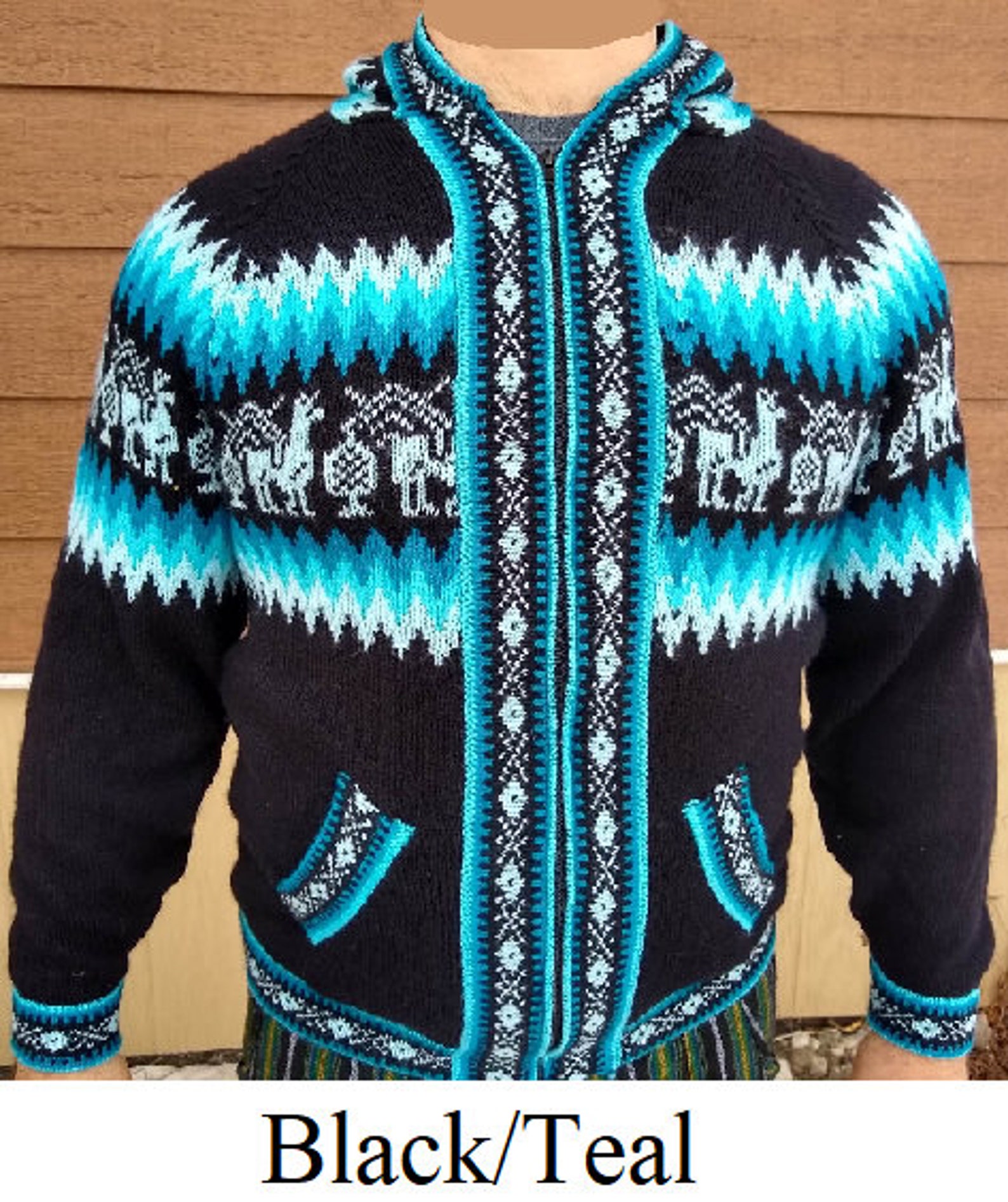 Colourful Alpaca Sweater Hoodie. Warm Sweater Boho Sweater | Etsy