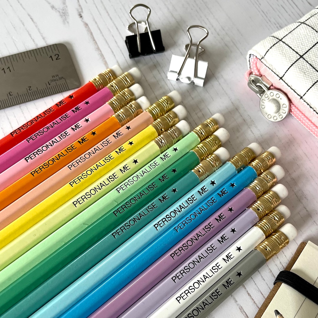 Personalised HB Pencil Set, Black Foil Text, Bulk Pencils, Class Gift ...
