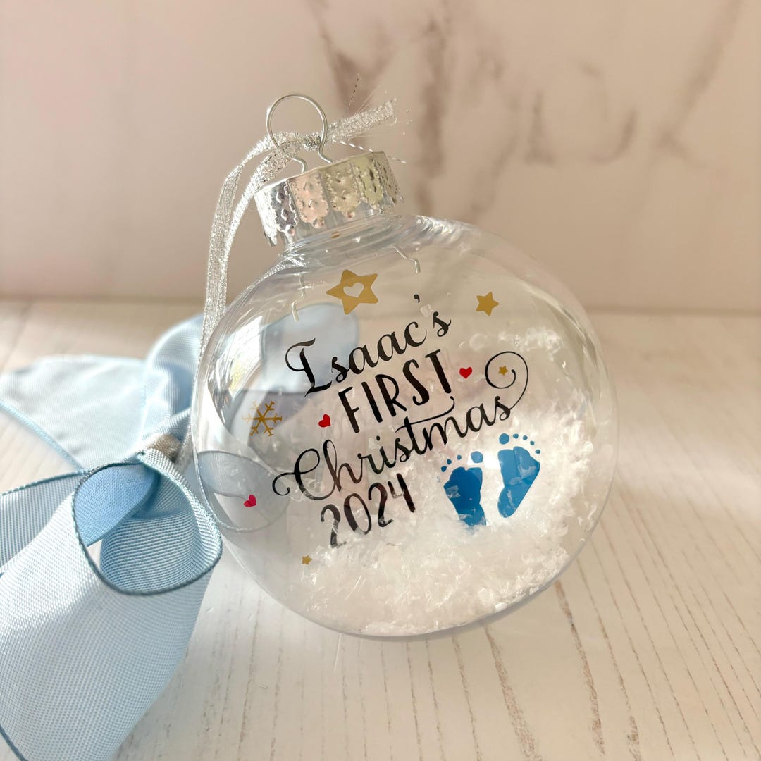 Personalised Baby Boy’s First Christmas Bauble 2025, Blue 1st Xmas ...