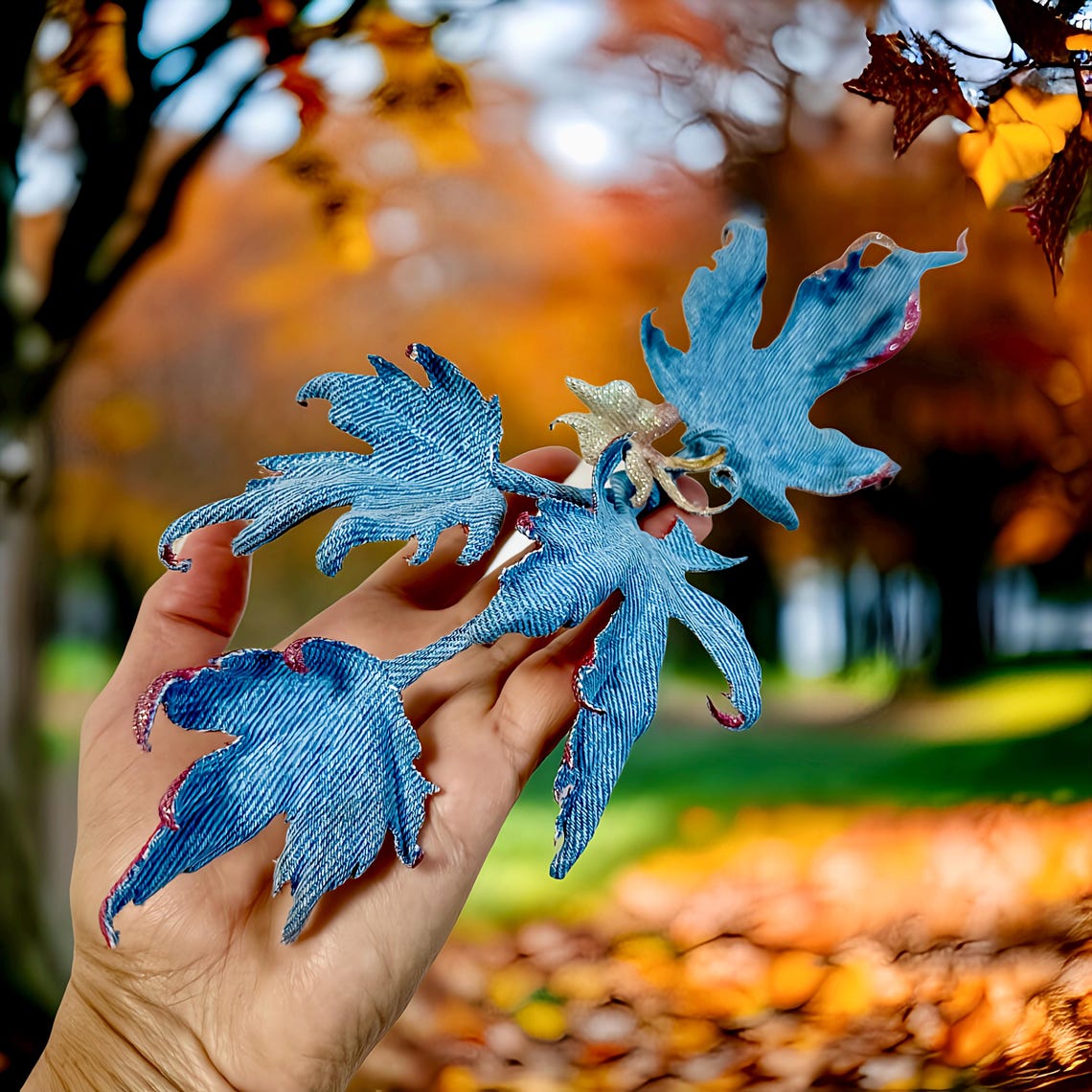 Unique Handmade Denim Maple Leaf Brooch on Branch, Versatile Jeans ...