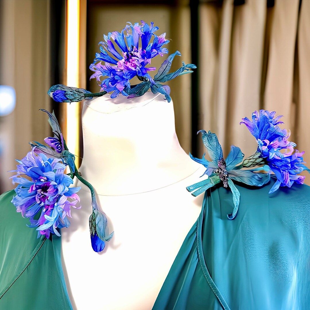 Unique Silk Cornflower Brooch Pin, Premium Fabric Blue Floral Jewelry ...