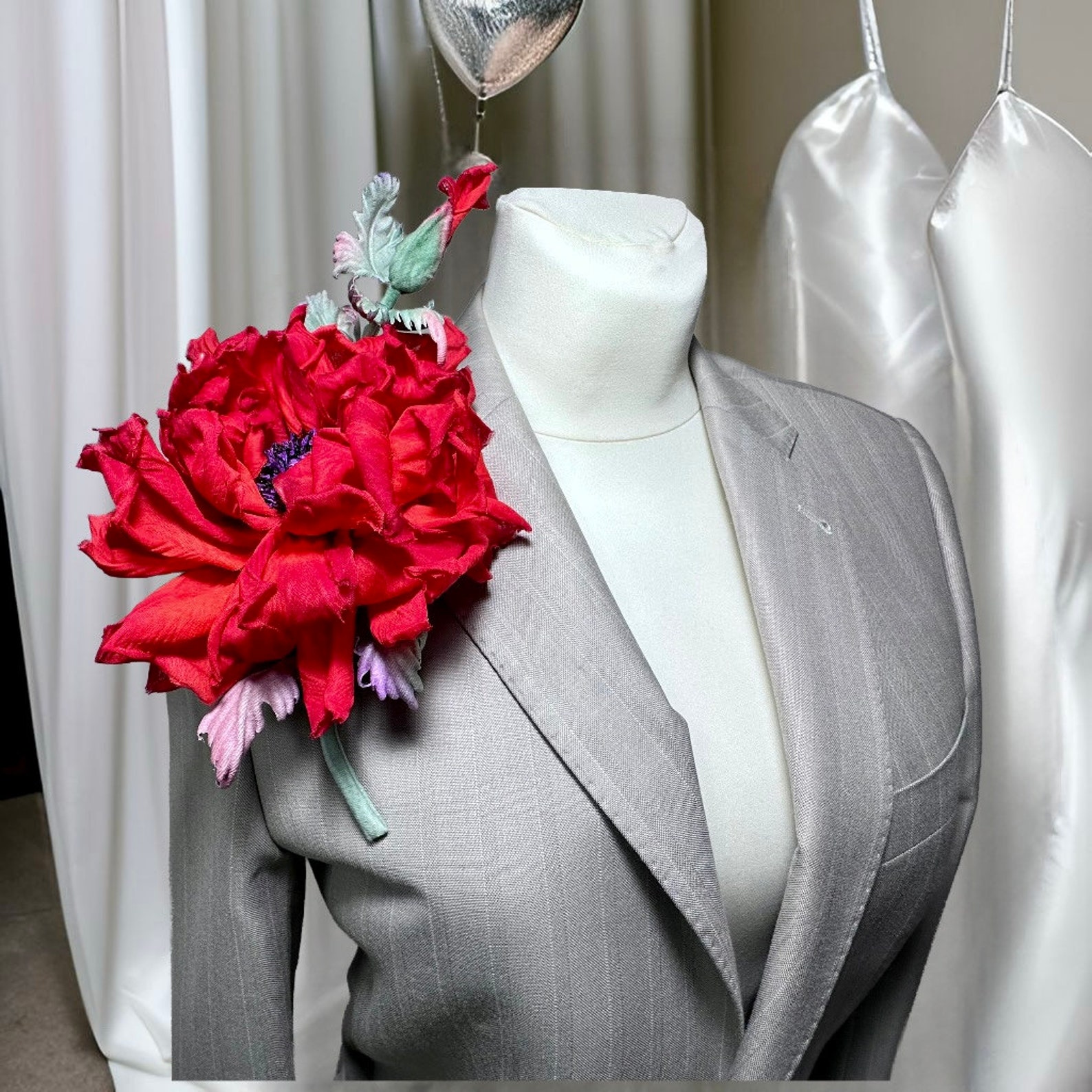 Large Silk Flower Big Red Floral Brooch Silk Poppy, Fashionable Trendy ...