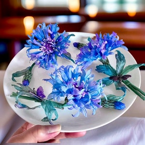 Unique Silk Cornflower Brooch Pin, Premium Fabric Blue Floral Jewelry ...