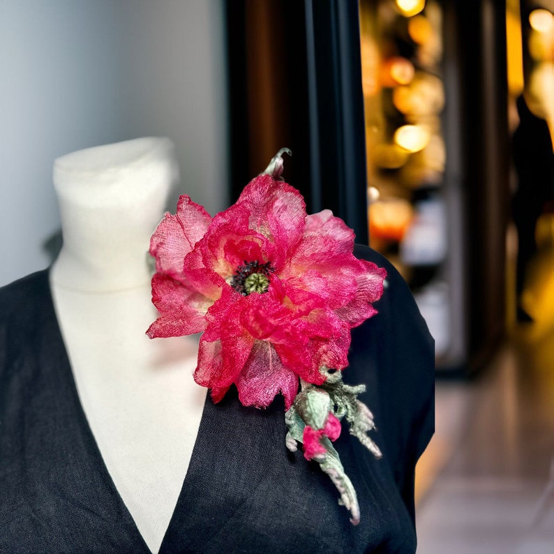 Large Silk Flower Big Red Floral Brooch Silk Poppy, Fashionable Trendy ...
