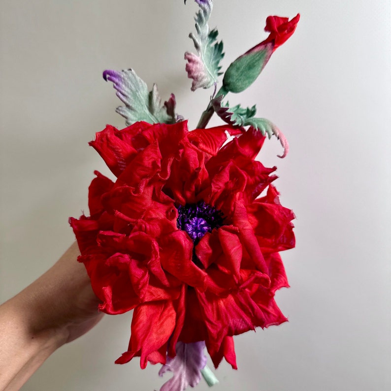 Large Silk Flower Big Red Floral Brooch Silk Poppy, Fashionable Trendy ...