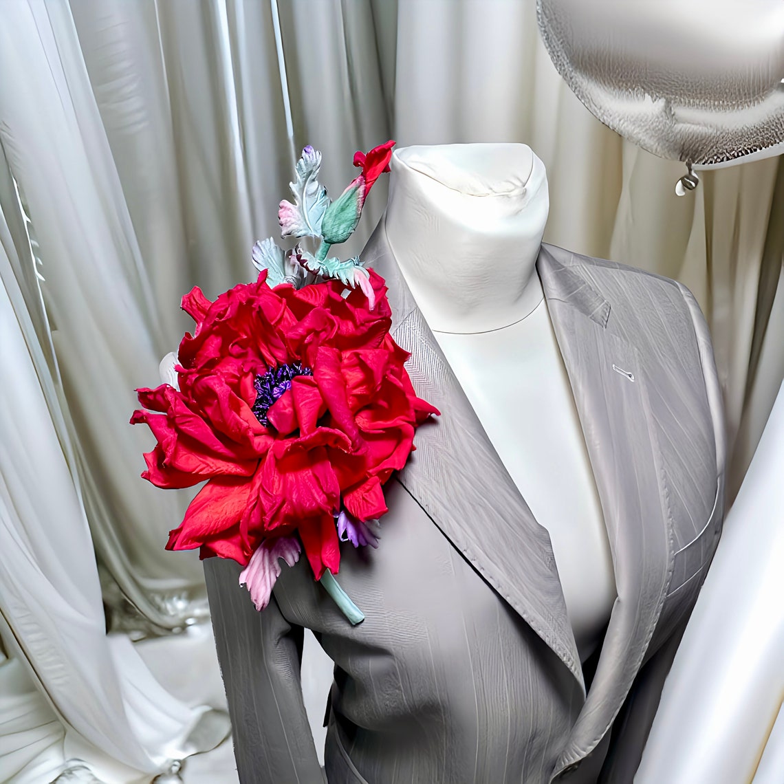 Large Silk Flower Big Red Floral Brooch Silk Poppy, Fashionable Trendy ...