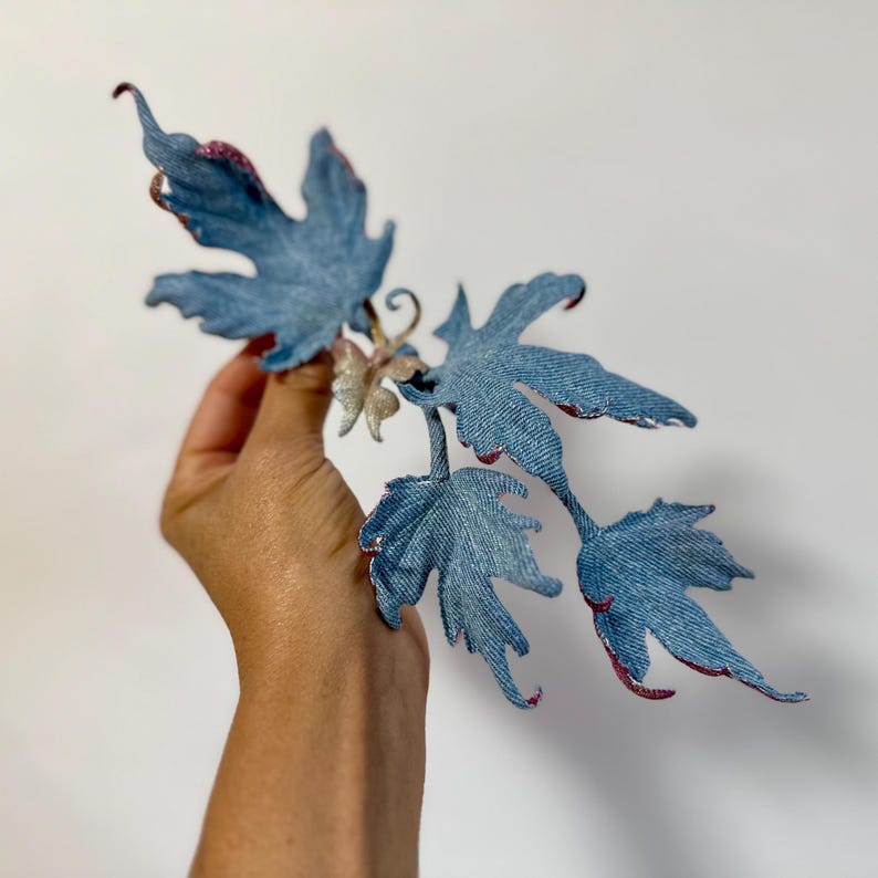 Unique Handmade Denim Maple Leaf Brooch on Branch, Versatile Jeans ...