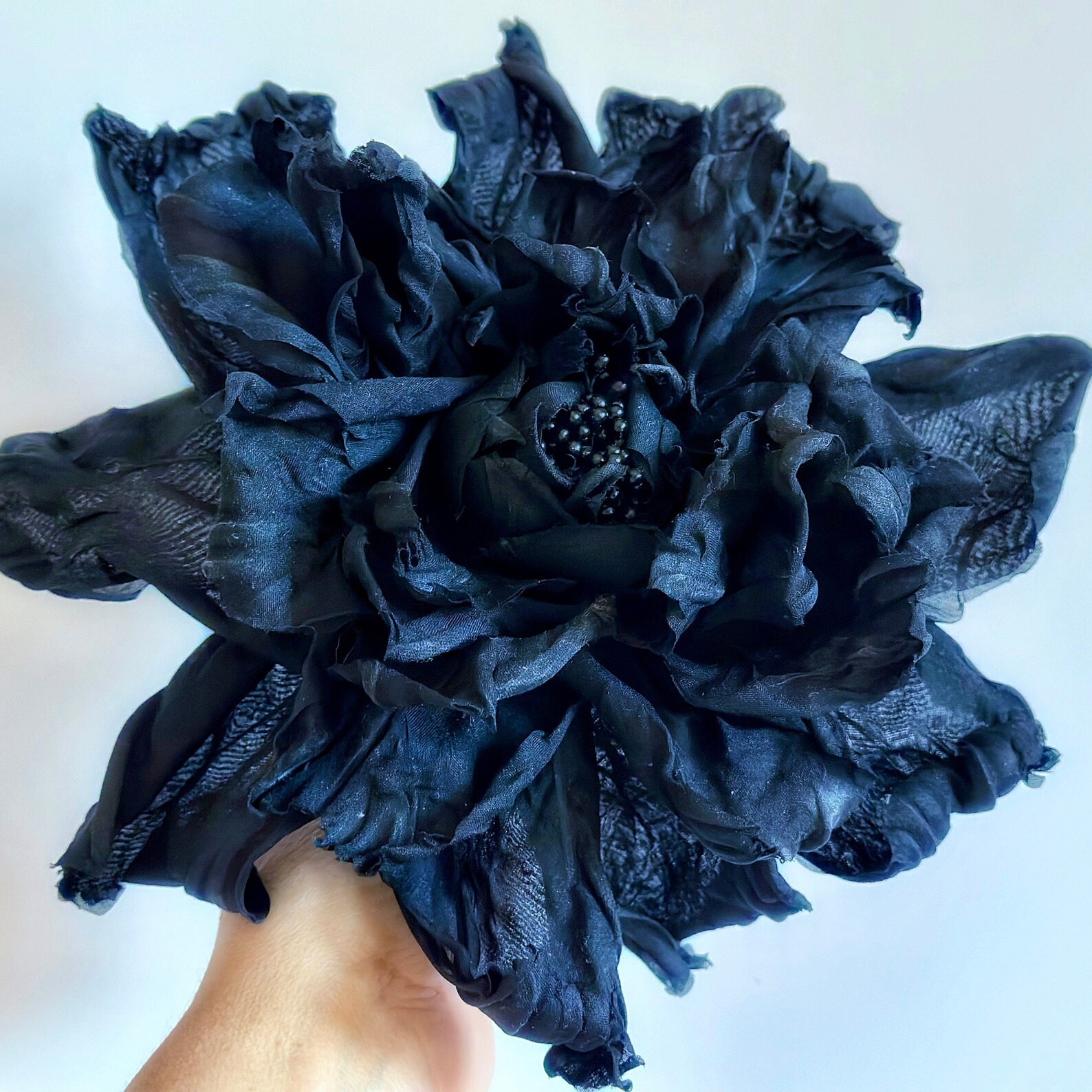 Large Black Flower Brooch, Black Silk Floral Pin, Unique Botanical ...