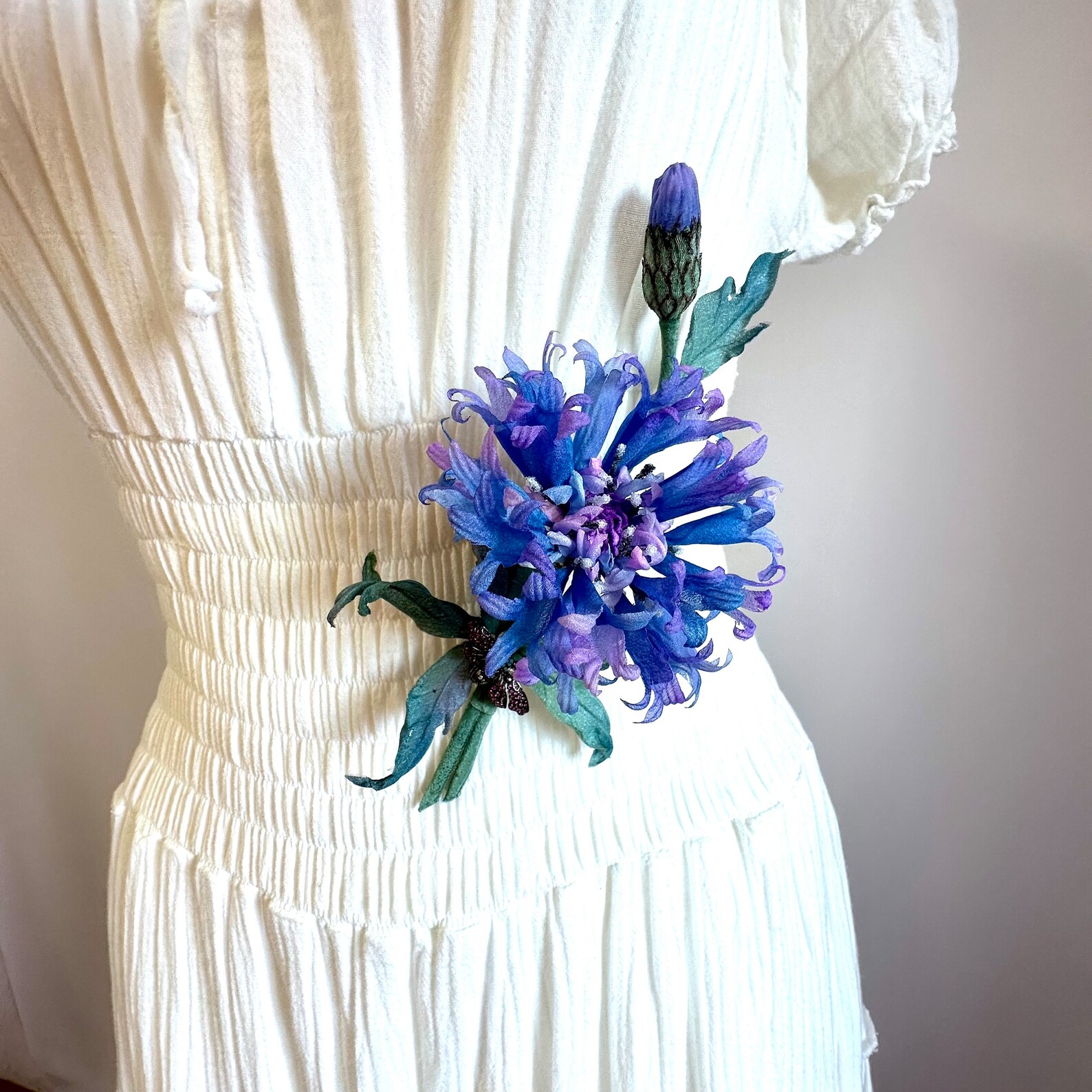 Unique Silk Cornflower Brooch Pin, Premium Fabric Blue Floral Jewelry ...