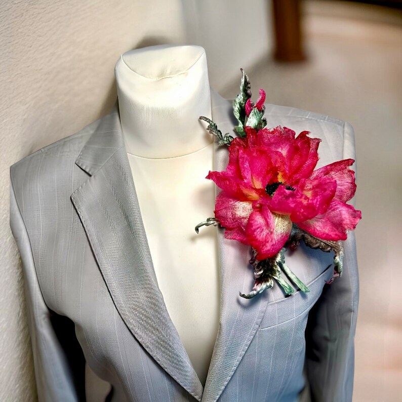 Large Silk Flower Big Red Floral Brooch Silk Poppy, Fashionable Trendy ...