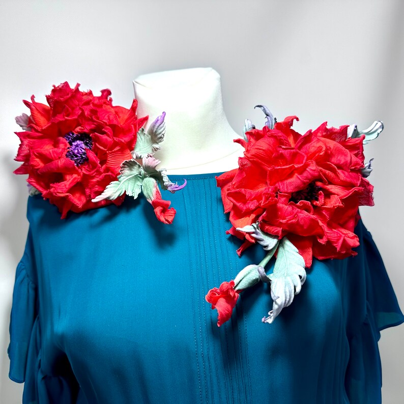 Large Silk Flower Big Red Floral Brooch Silk Poppy, Fashionable Trendy ...