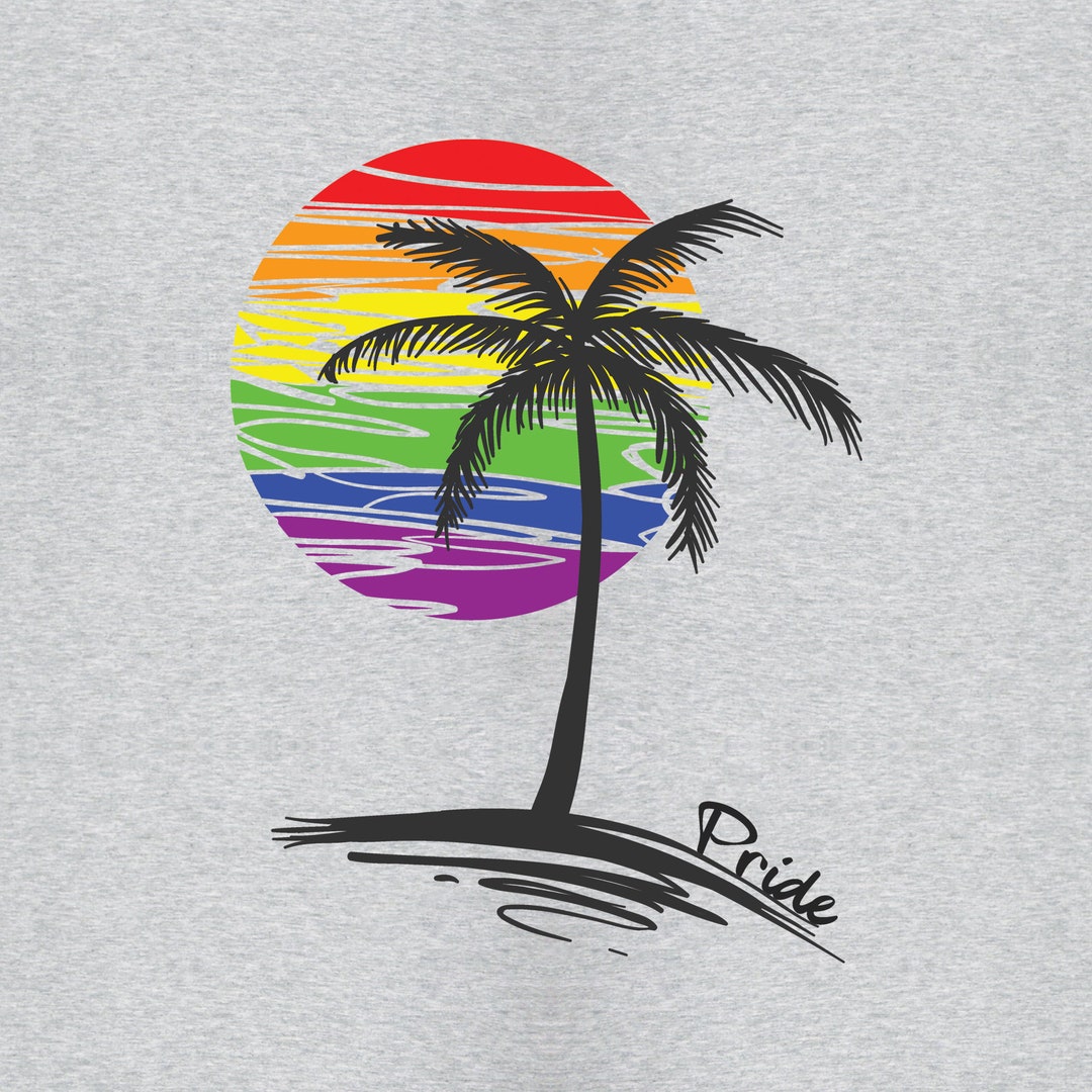 Gay LGBTQ+ Pride T-shirt, Palm Tree Silhouette Against a Gay Pride Flag ...