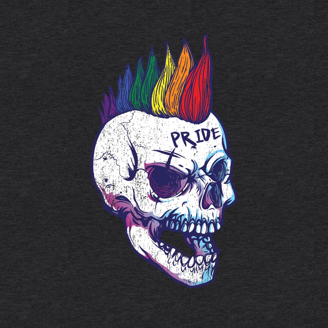 Gay LGBTQ+ Pride T-shirt, Punk Gay Pride Skull With Rainbow Pride Flag ...