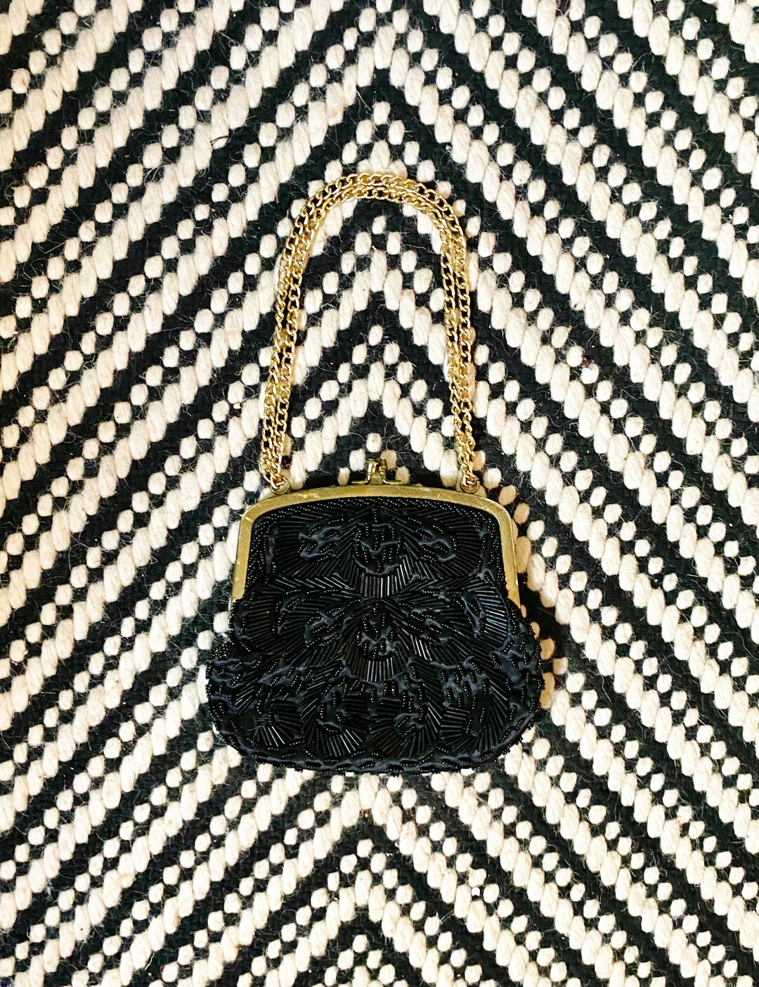 Vintage Black Beaded Clamshell Closure Purse - Etsy