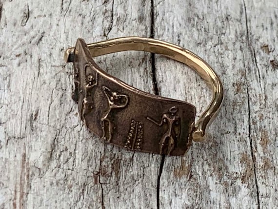 Bronze Cave Art Ring with 14K Gold Fill Band | Etsy