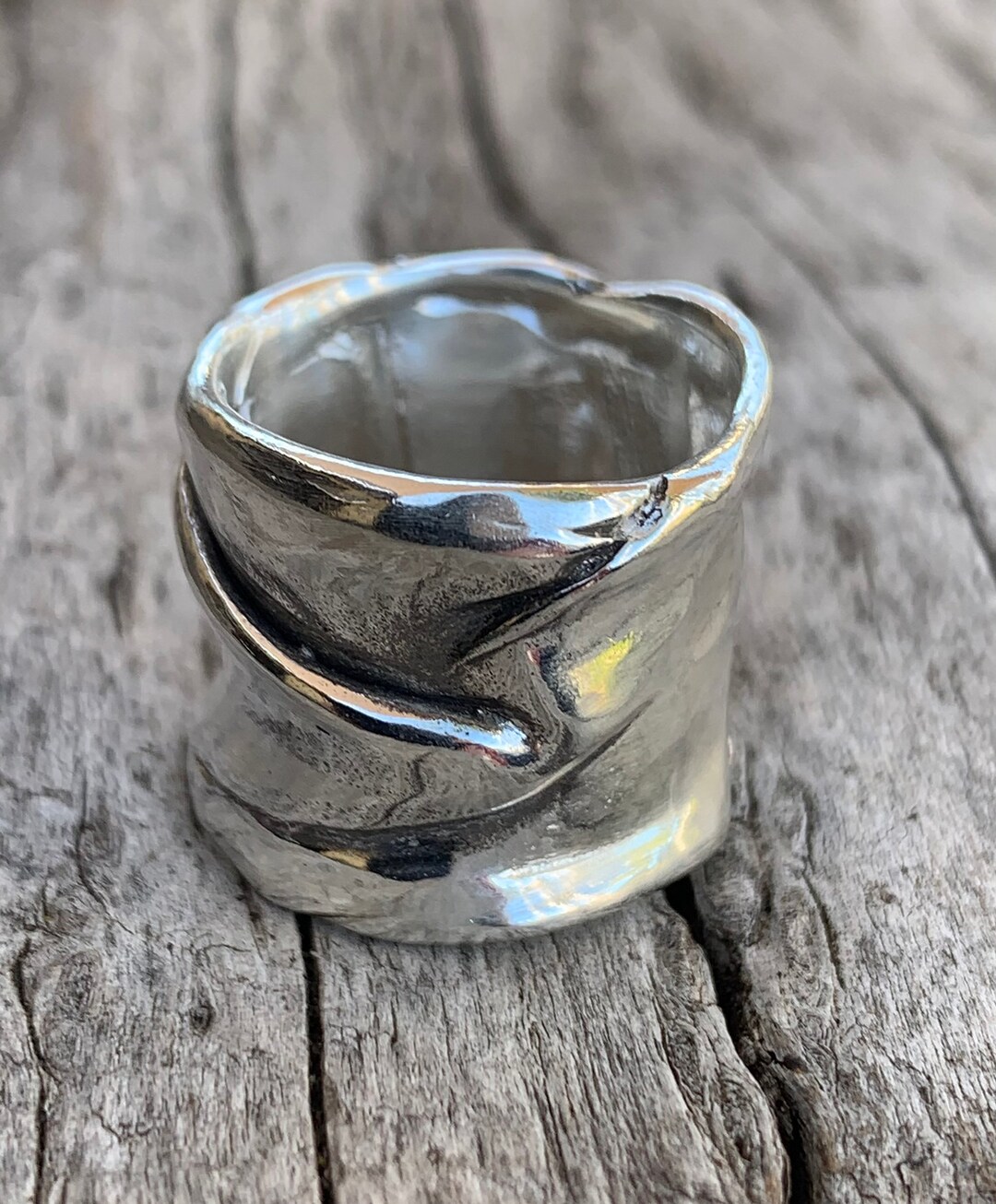 Sterling Silver Cast Folded Cuff Ring - Etsy