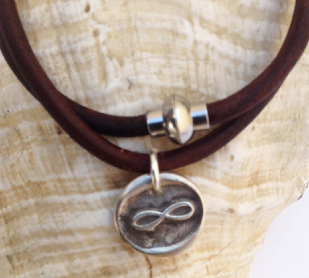 Handmade Sterling Silver Infinity Symbol Charm Double Wrap 4MM Leather ...