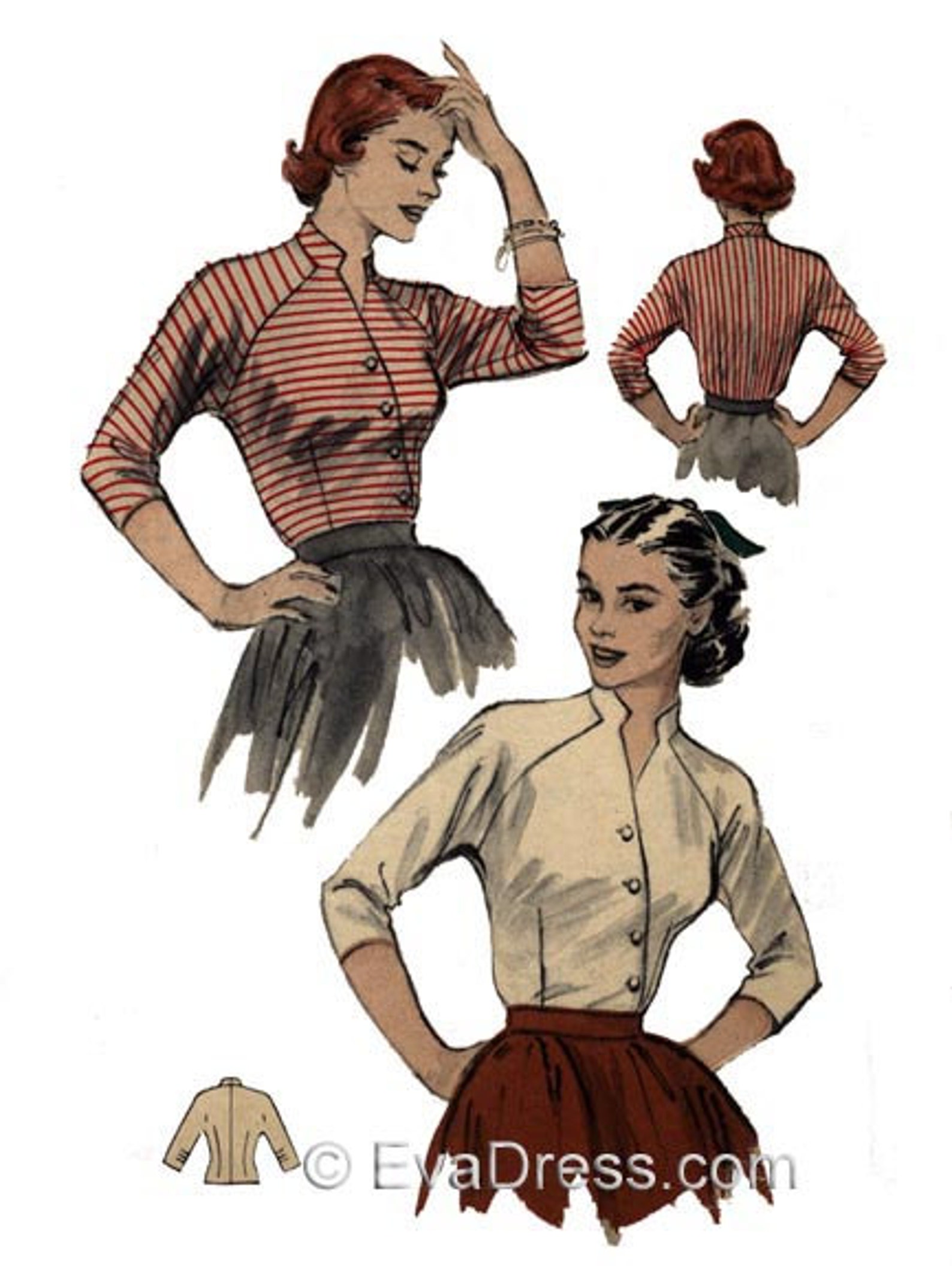 1952 Keyhole Kimono Blouse Pattern by Evadress 38" Bust - Etsy