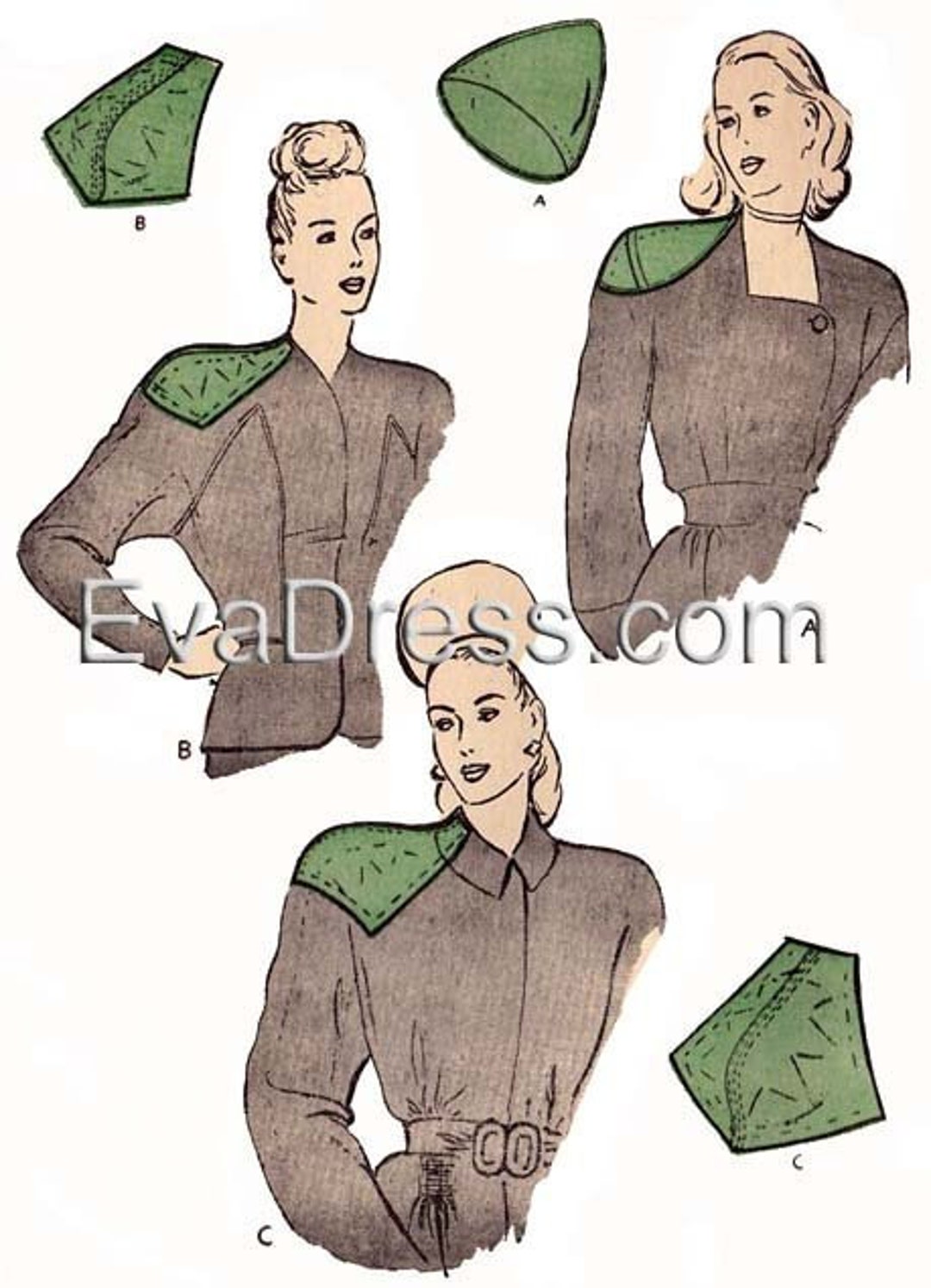 1946 Shoulder Pads DIGITAL PATTERN by Evadress - Etsy
