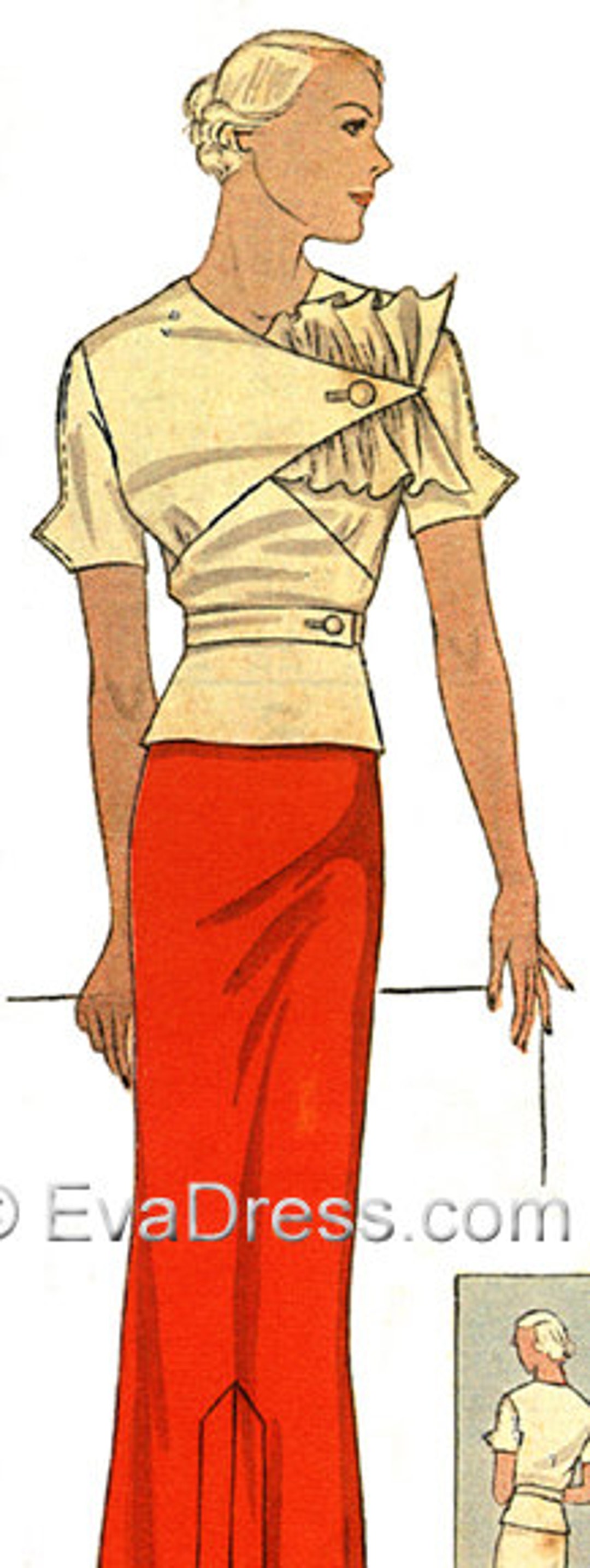 1934 Frilly Jabot Blouse Pattern by Evadress 36" Bust - Etsy