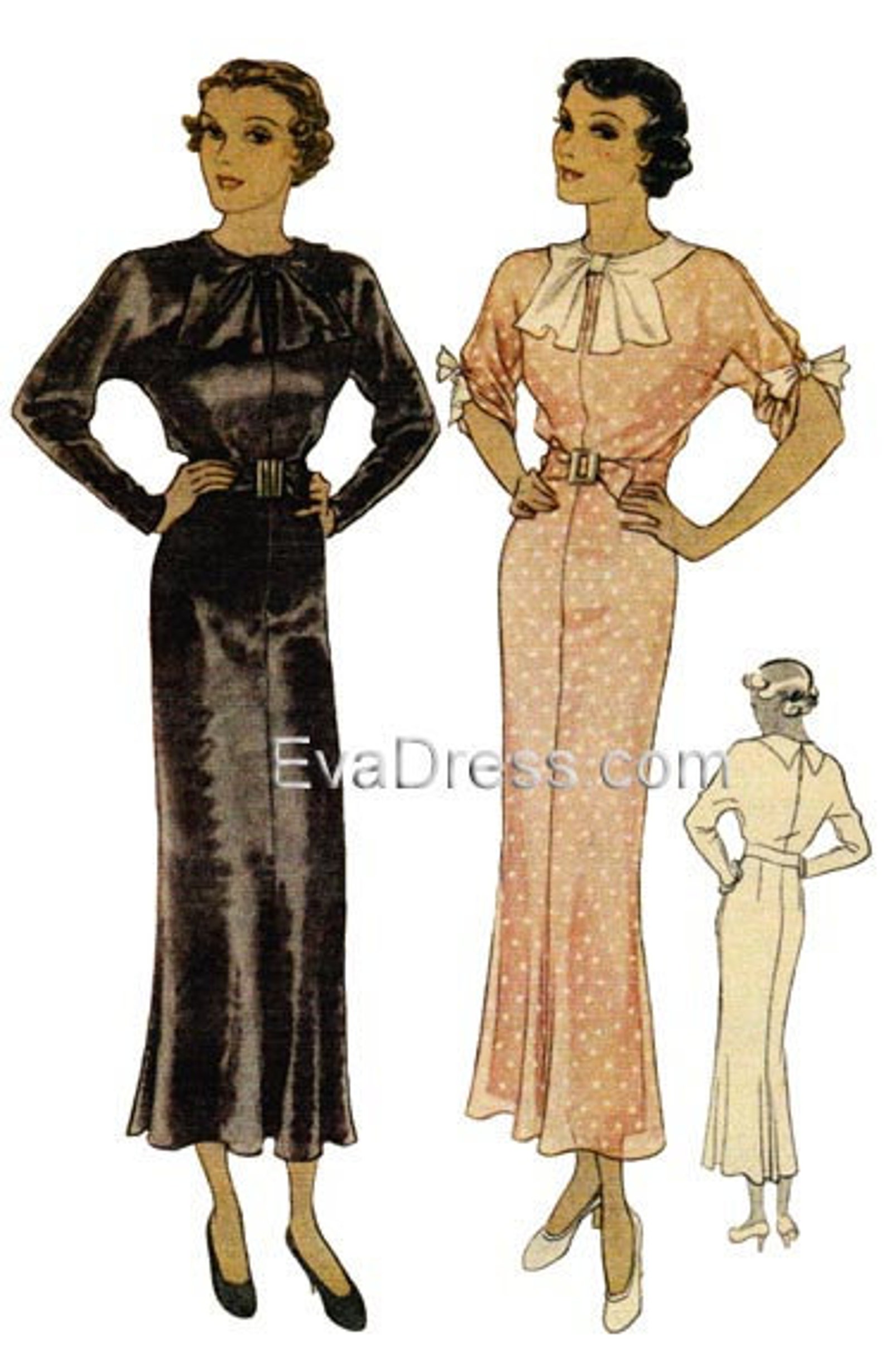 1935 Dress With Jabot Collar Pattern by Evadress - Etsy