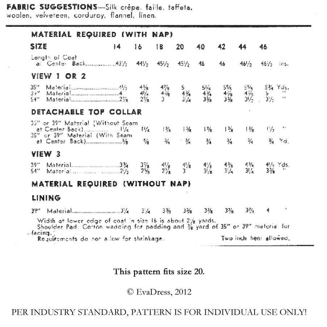 1943 Redingote Pattern by Evadress - Etsy