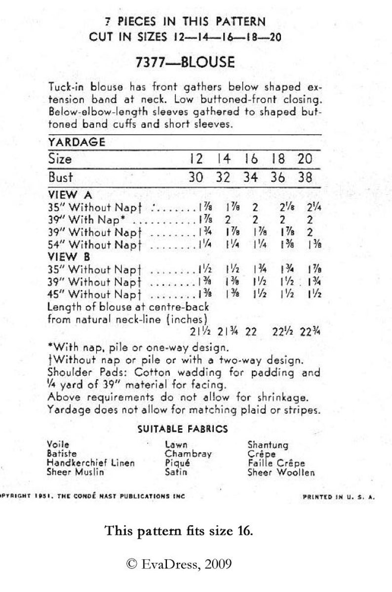 1951 Keyhole Blouse Pattern by Evadress - Etsy