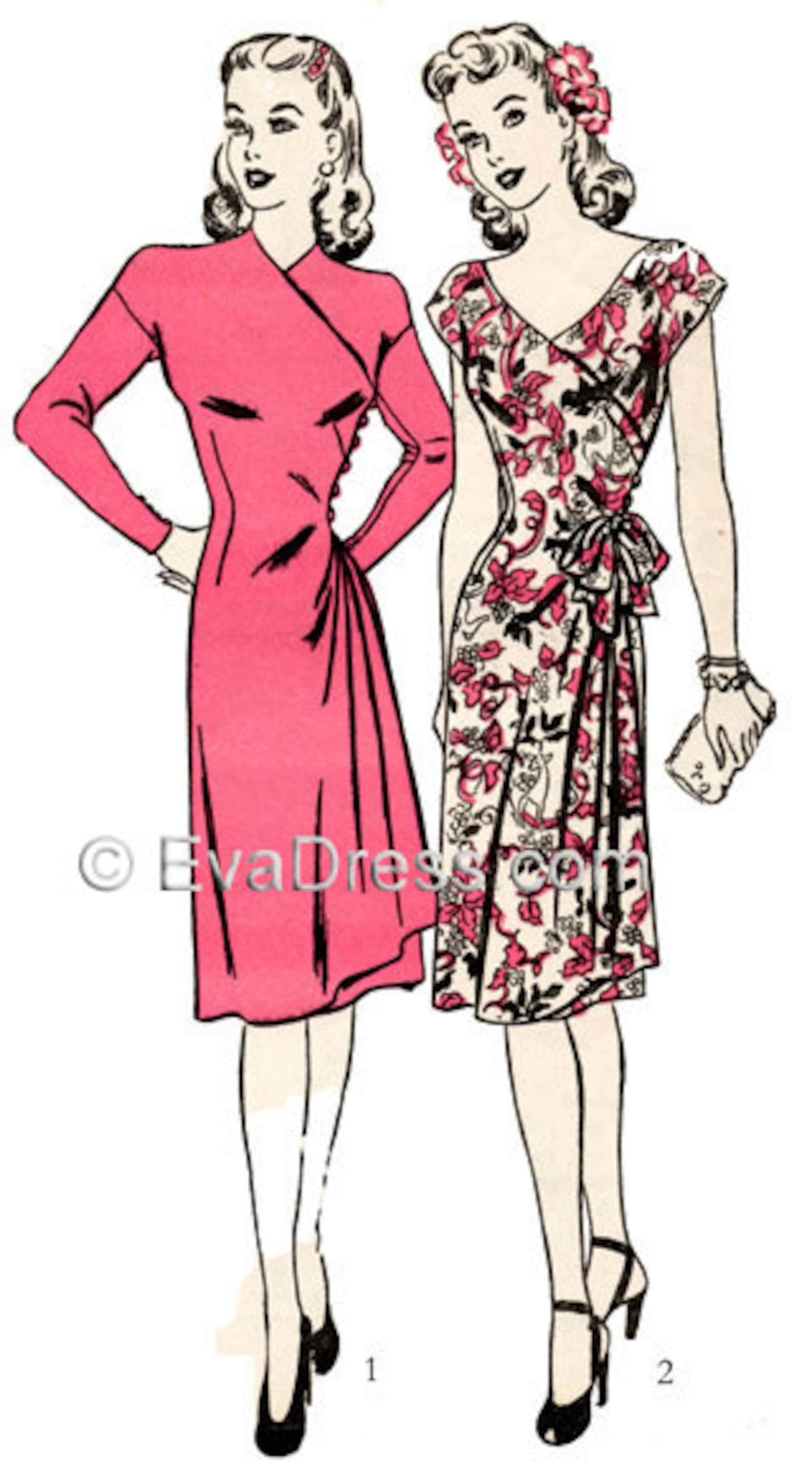 1943 Drop-sleeve Wrap Dress Pattern by Evadress-a Real Favorite! - Etsy