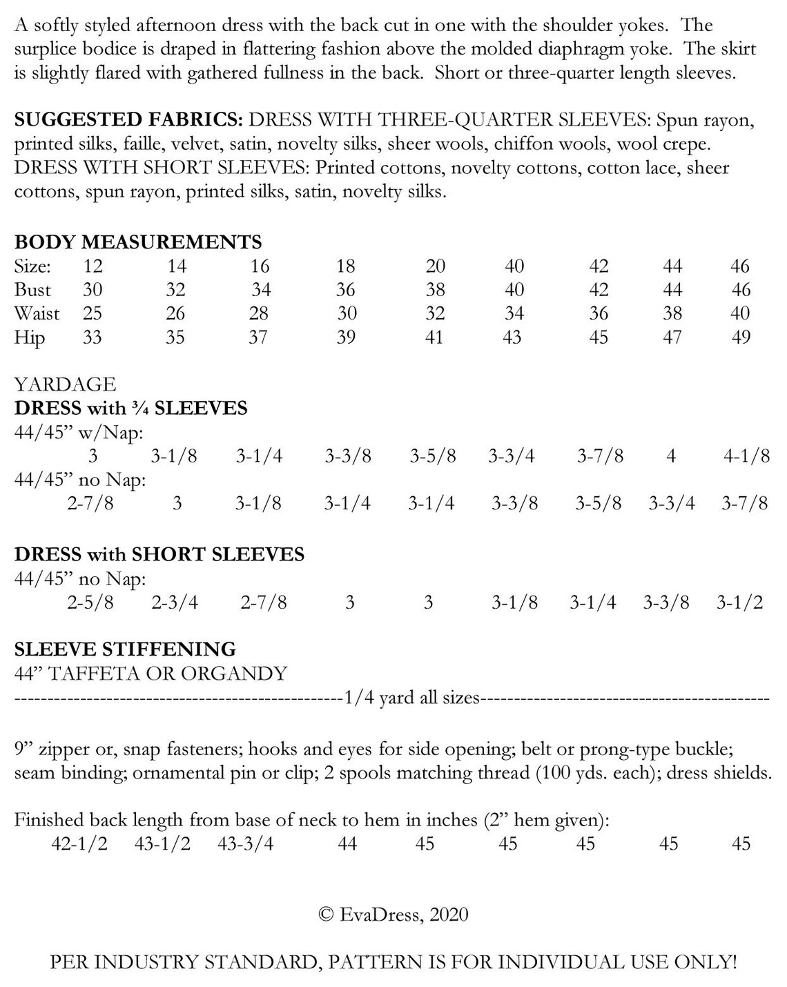 1940 Dress 38 to 42 Bust DIGITAL PATTERN by | Etsy