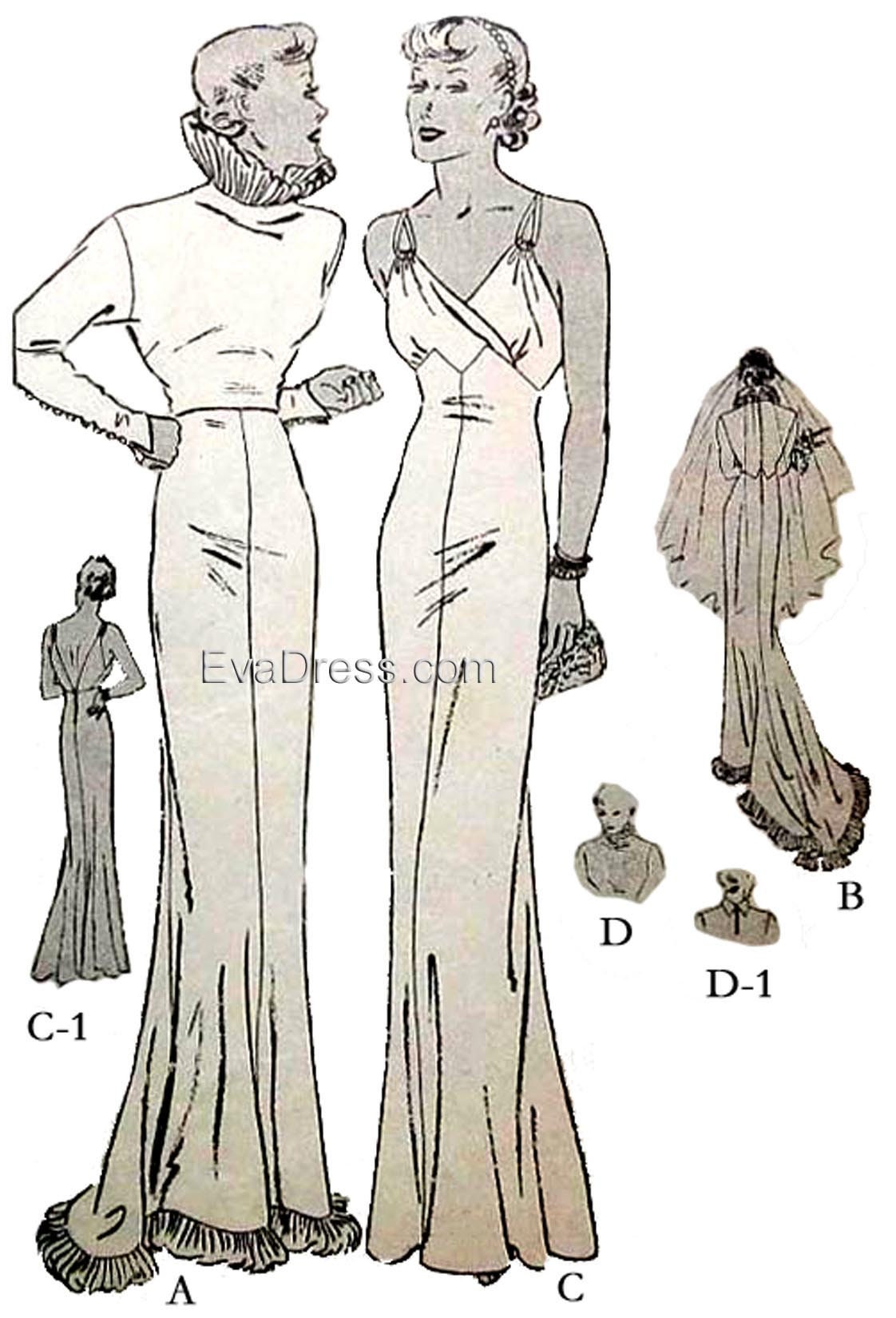 1935 Evening or Wedding Gown Pattern by Evadress - Etsy