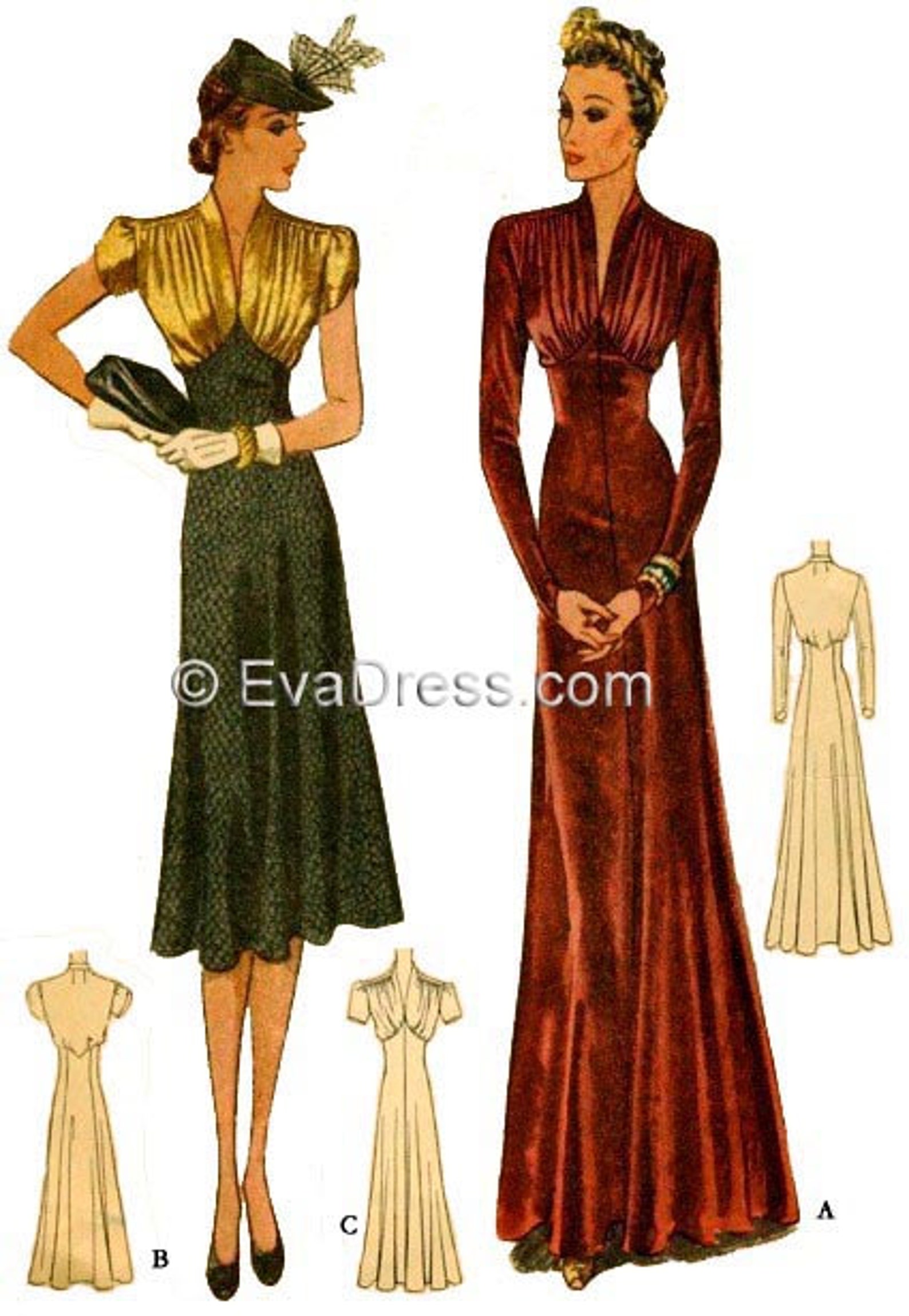 1938 Day or Evening Dress Pattern by Evadress, One of Our Most Popular ...