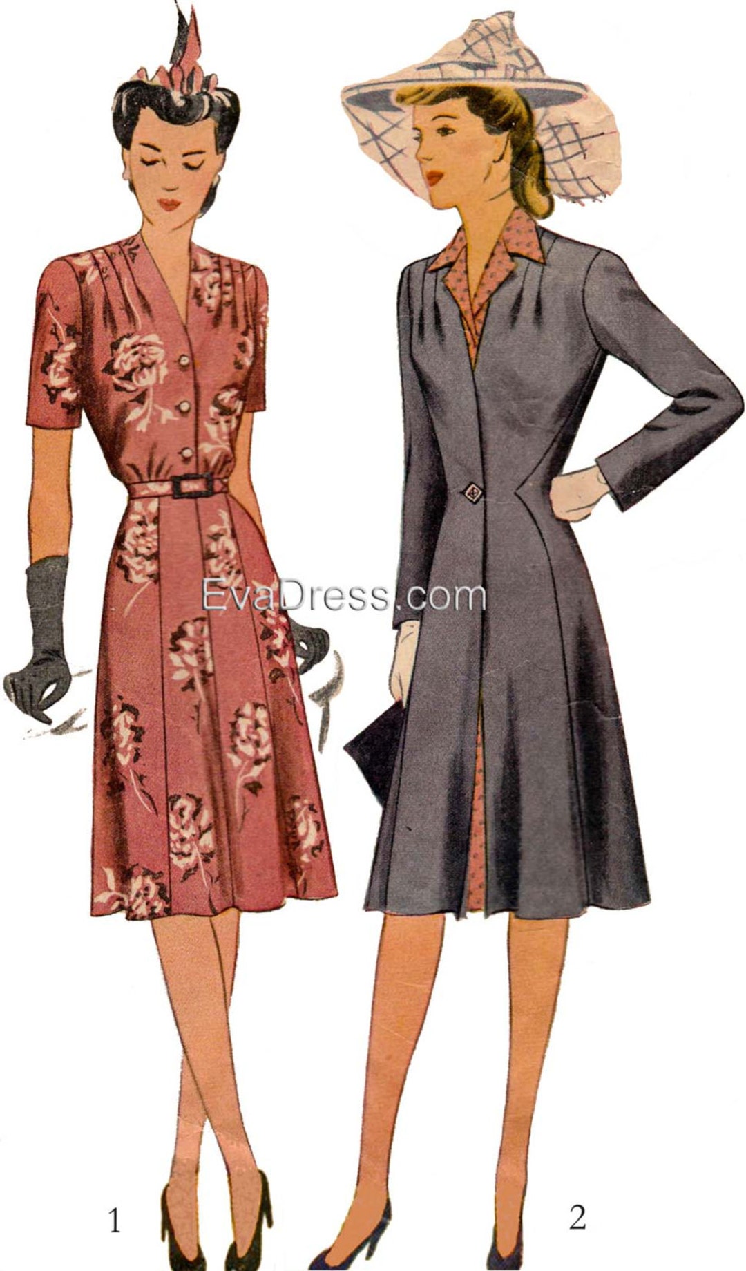 1943 Dress & Redingote Evadress Pattern - Etsy