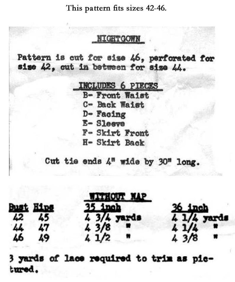 1940's Nightgown Pattern 42 to 46 Bust by | Etsy
