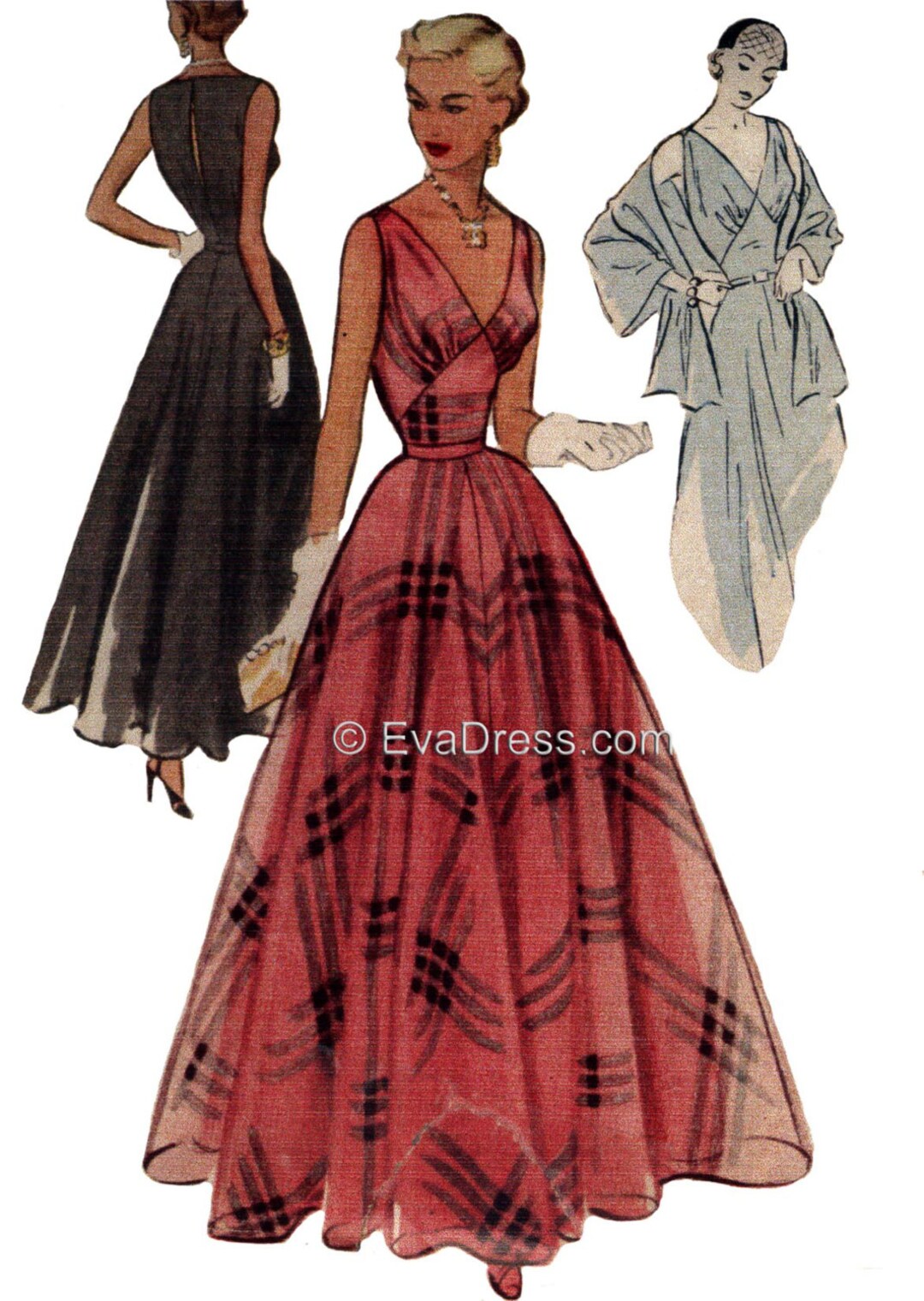 1951 Evening Gown, Slip & Stole Pattern by Evadress - Etsy
