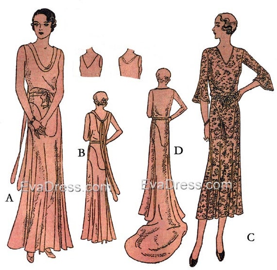 1931 Evening Frock With Train and Street Dress Pattern - Etsy