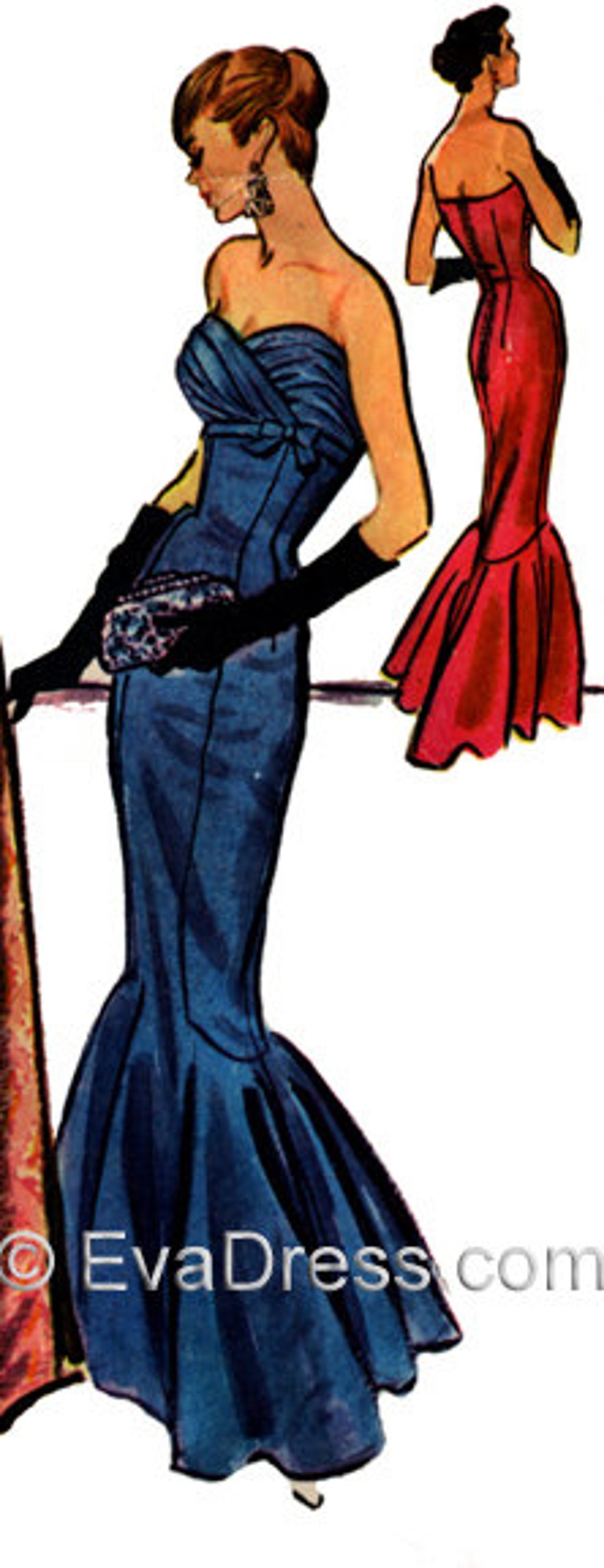 1956 Mermaid Evening Gown 40" to 46" Bust DIGITAL PATTERN by Evadress ...