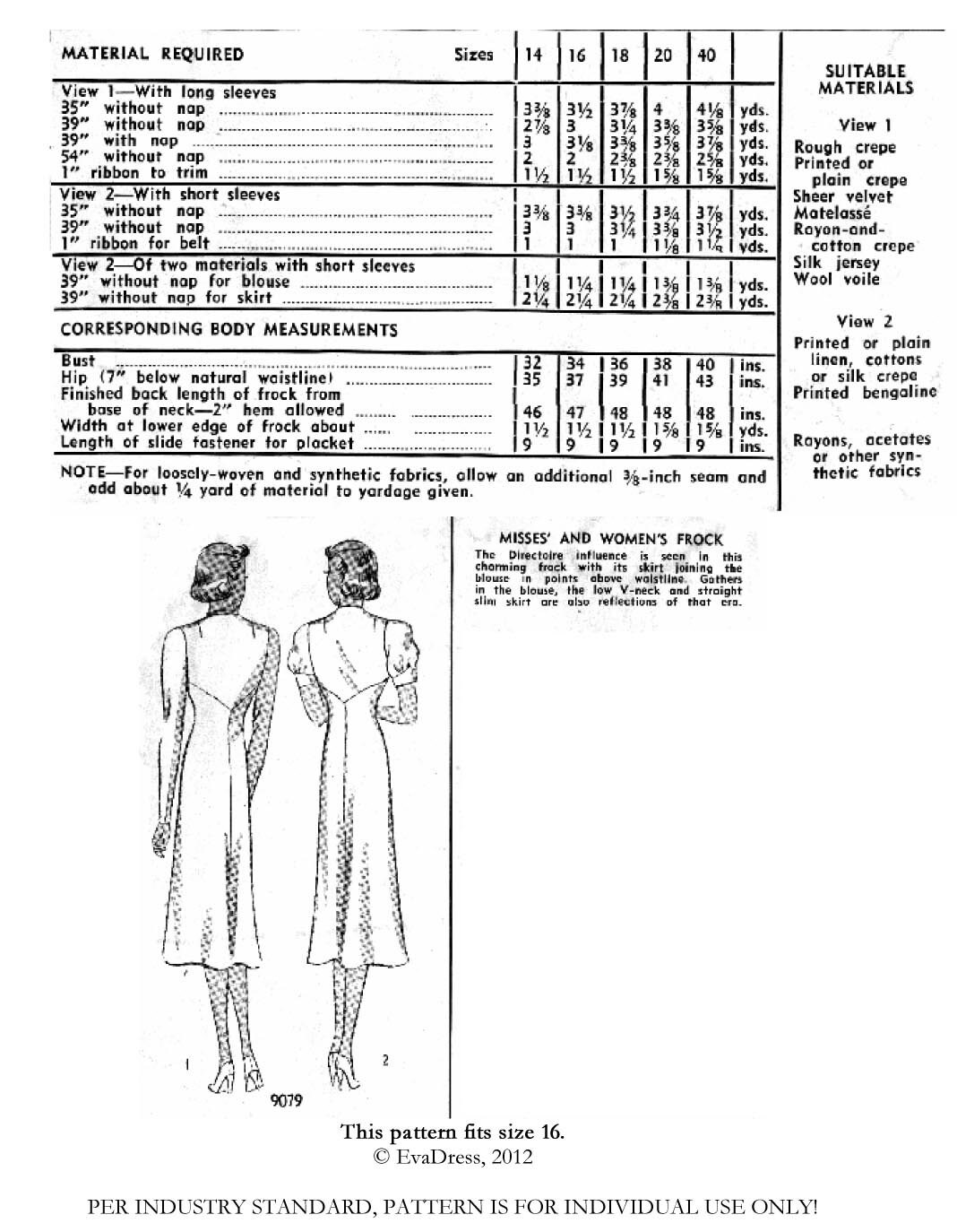 1937 'directoire' Dress Pattern by Evadress | Etsy